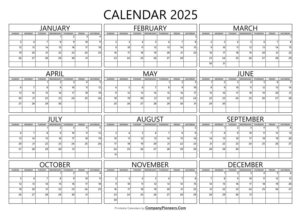 2025 Yearly Calendar - Time Saver Solutions