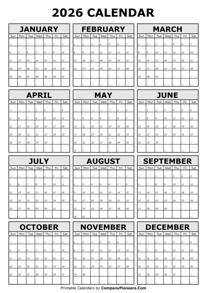 2026 Yearly Calendar - Time Saver Solutions