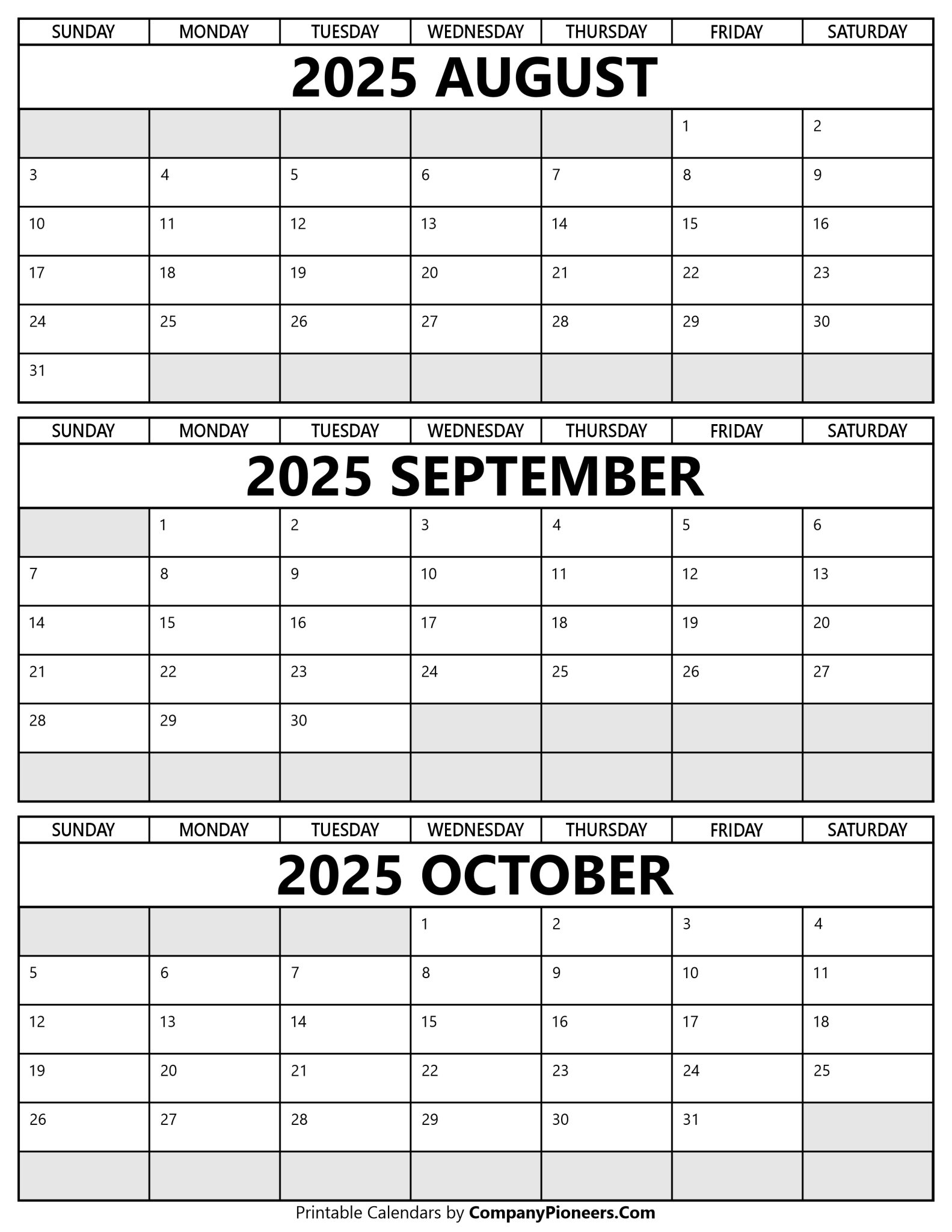 August September October 2025 Calendar Printable - Template