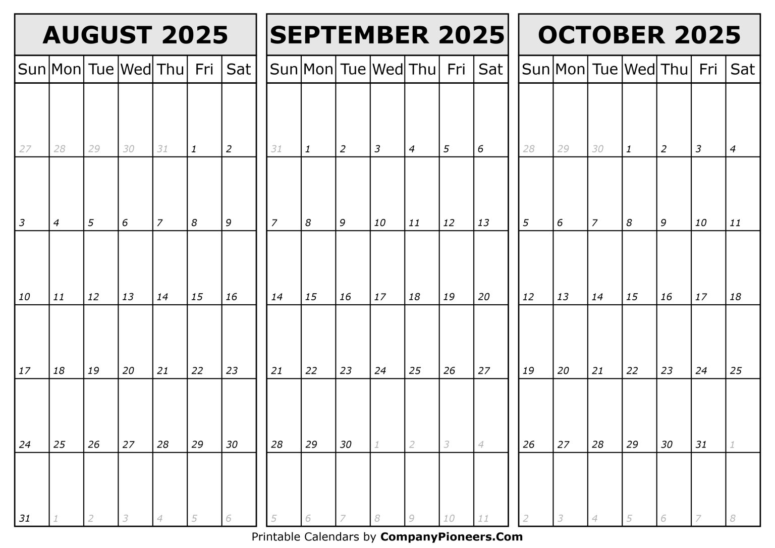 August September October 2025 Calendar Printable - Template