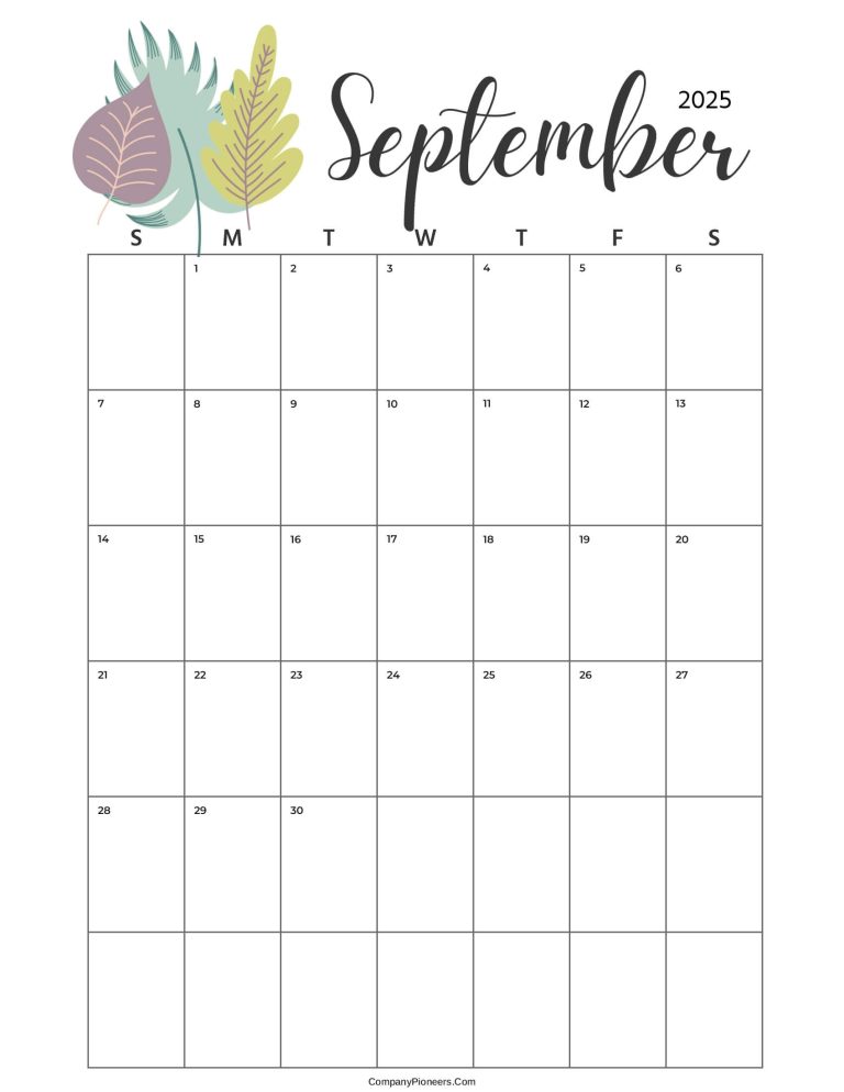 Free Floral September 2025 Calendar Printable - CompanyPioneers.Com